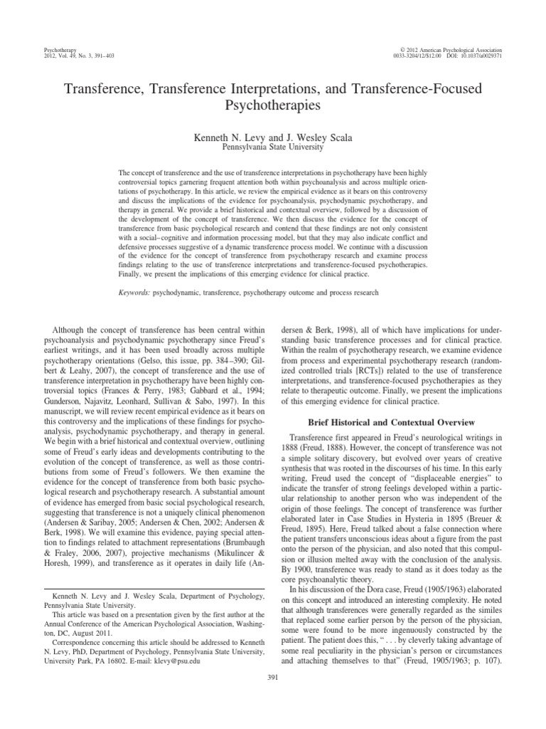 Transference, Transference Interpretations, and Transference Focused ...