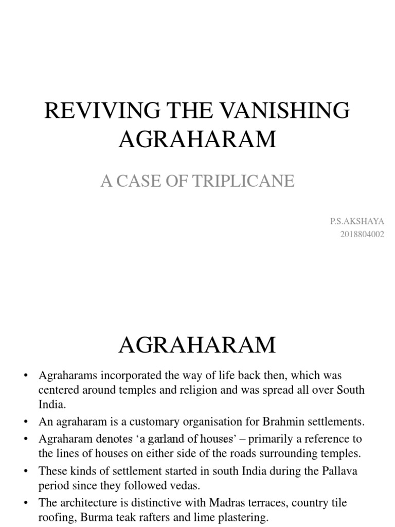 Reviving The Vanishing Agraharam | PDF
