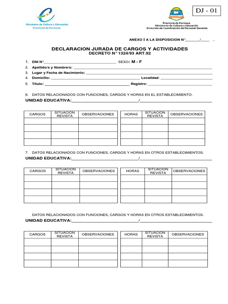Declaracion Jurada de Cargos PDF | PDF
