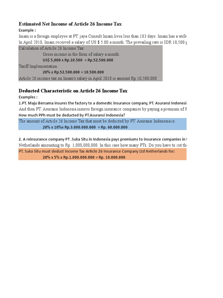 Calculating Article 26 Income Tax | PDF | Income Tax | Taxes