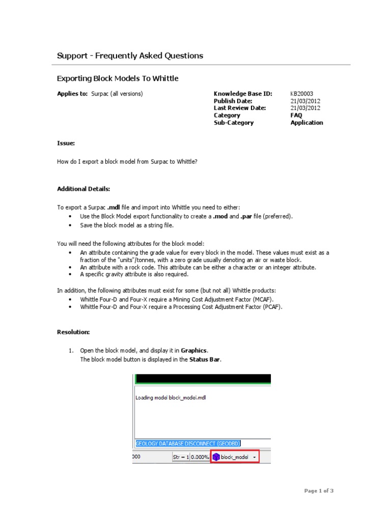 Exporting Block Models To Whittle KB20003 PDF | PDF | Computer Programming | Areas Of Computer ...