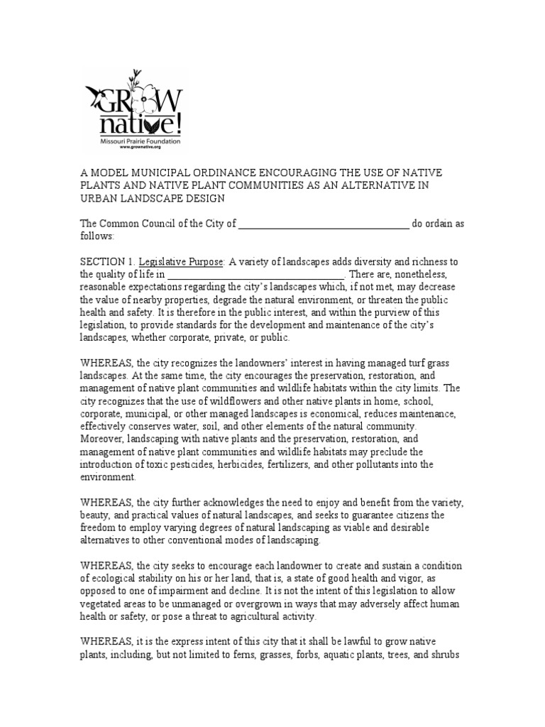 Sample of Grow-Native-Model-Native-Plant-Ordinance | PDF | Landscape | Natural Environment