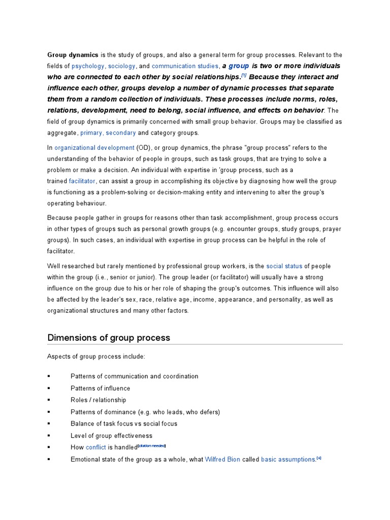 Dimensions of Group Process: Psychology Sociology Communication Studies ...