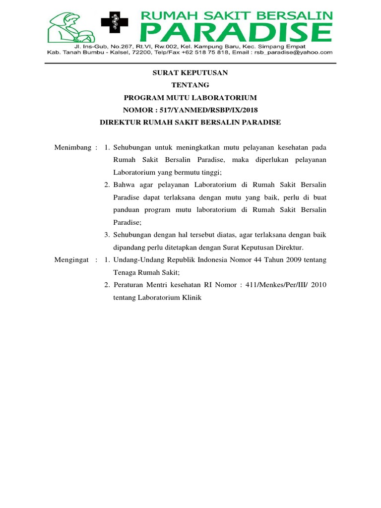 SK Program Mutu Laboratorium | PDF