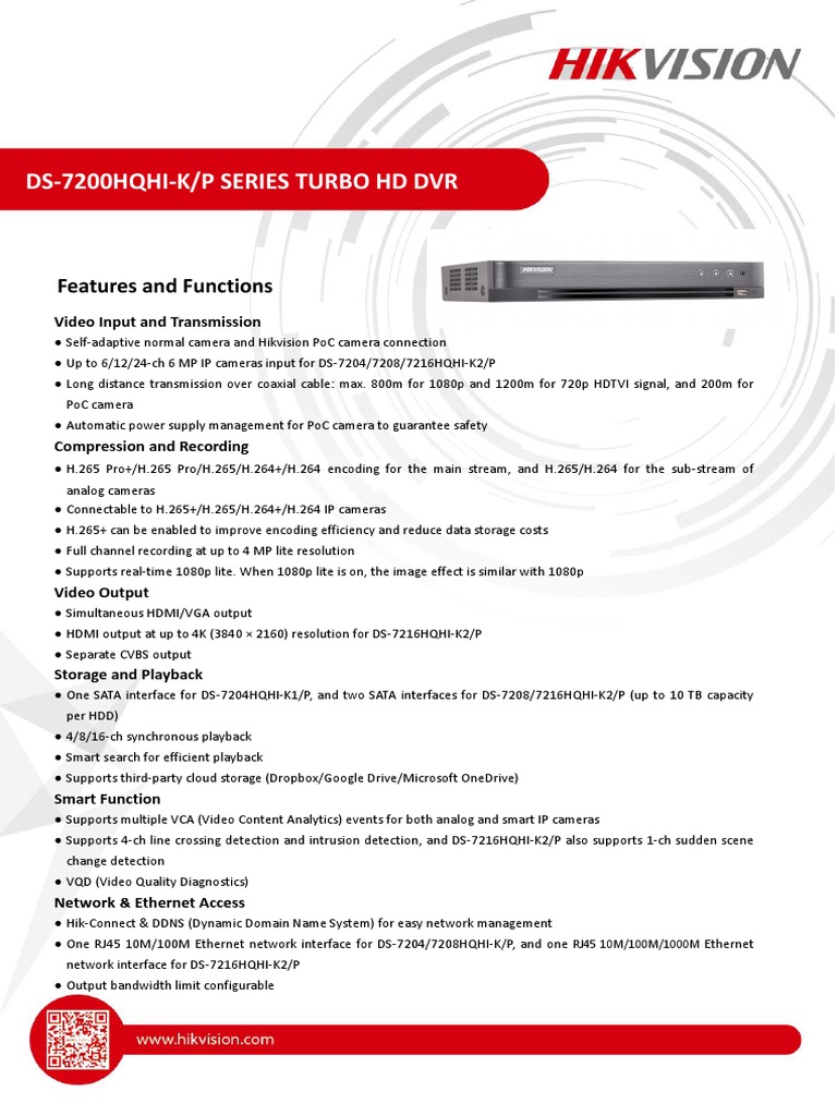 HIkvision DVR Datasheet | PDF | Hdmi | Video
