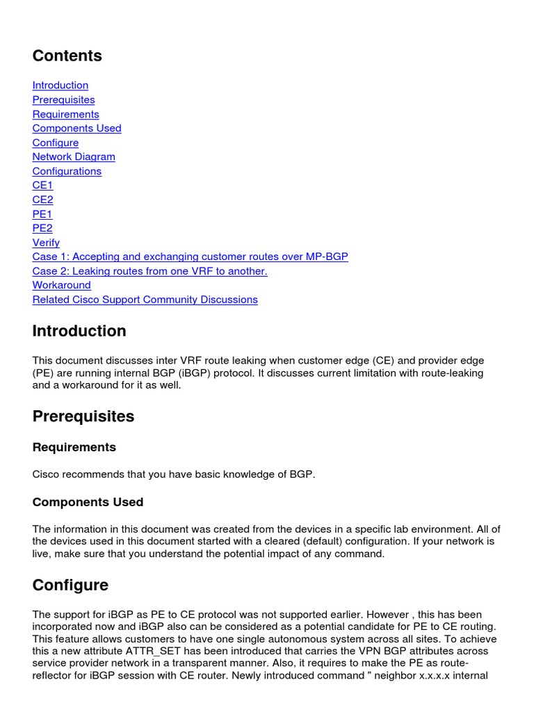Inter Vrf Route Leaking With Ibgp As Pe Pdf Pdf Ip Address Router Computing