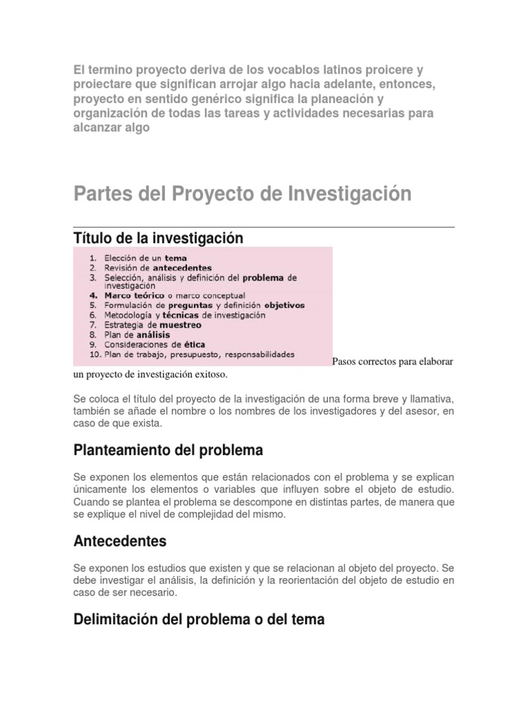 Partes Del Proyecto de Investigación | PDF | Teoría | Planificación