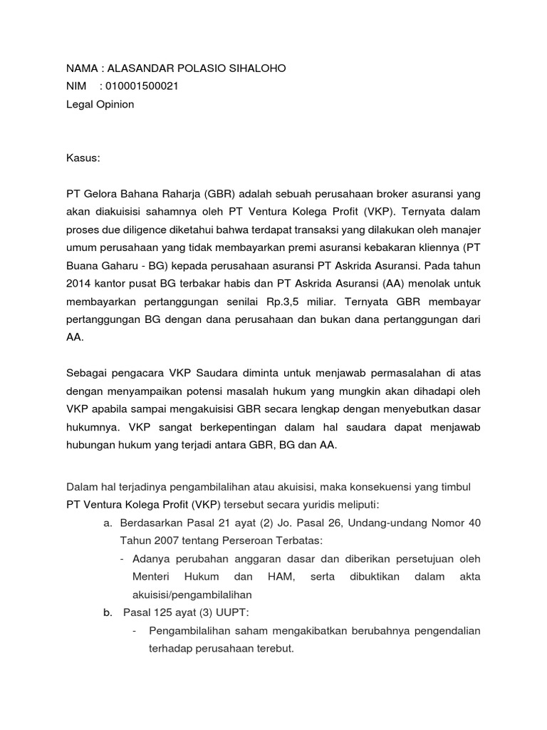 Contoh Legal Opinion Analisis Kasus | PDF