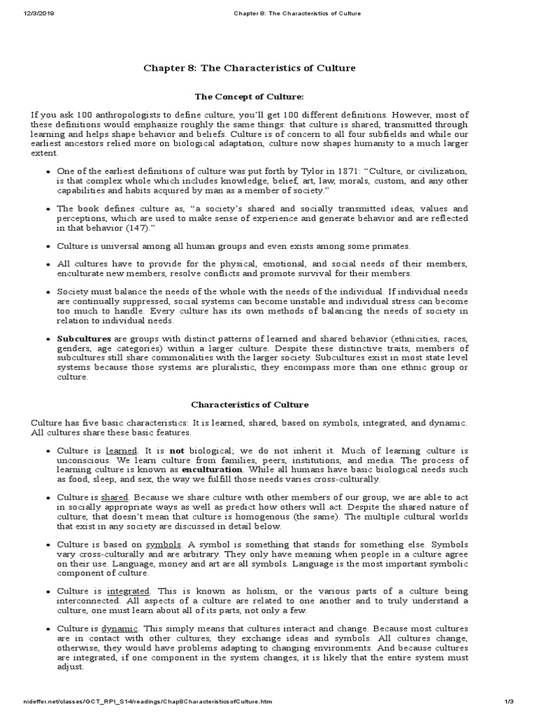 Key Characteristics of Culture Explained | PDF | Ethnic Groups | Gender