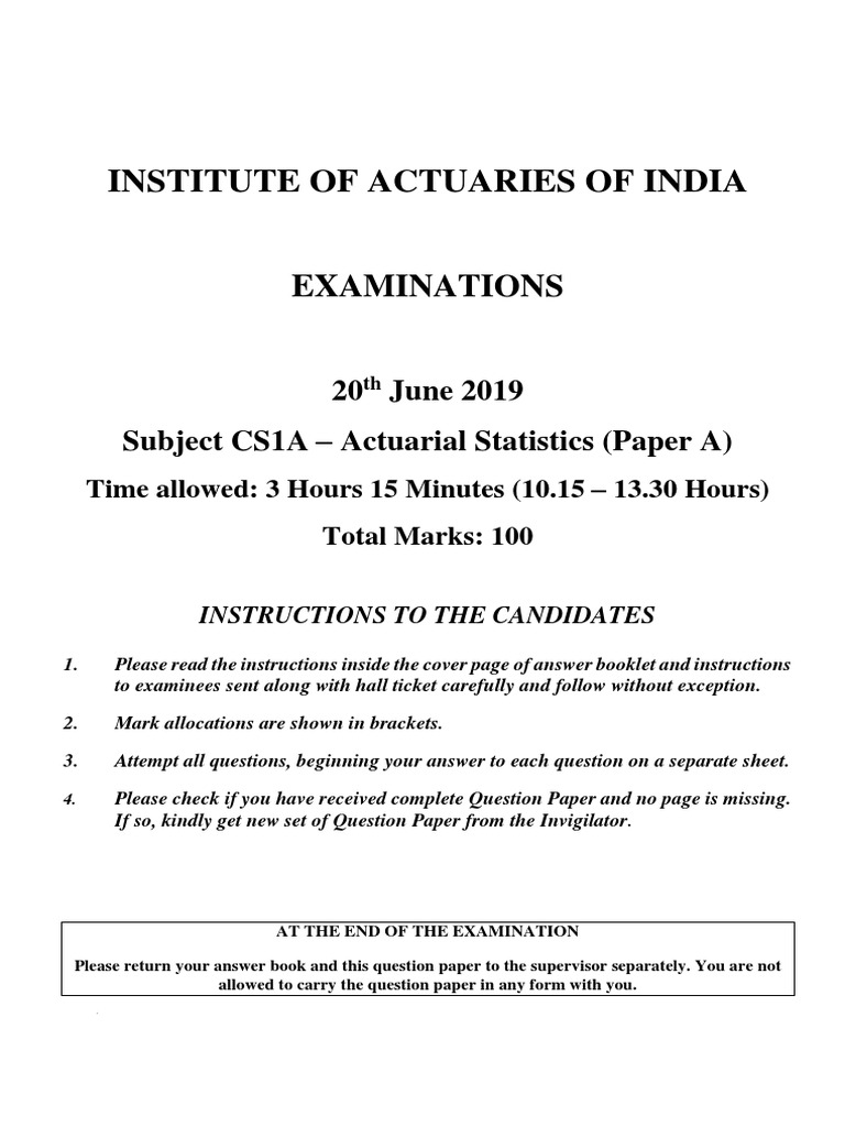 Actuarial Science Cs 1 Exam Paper | PDF | Estimator | Regression Analysis