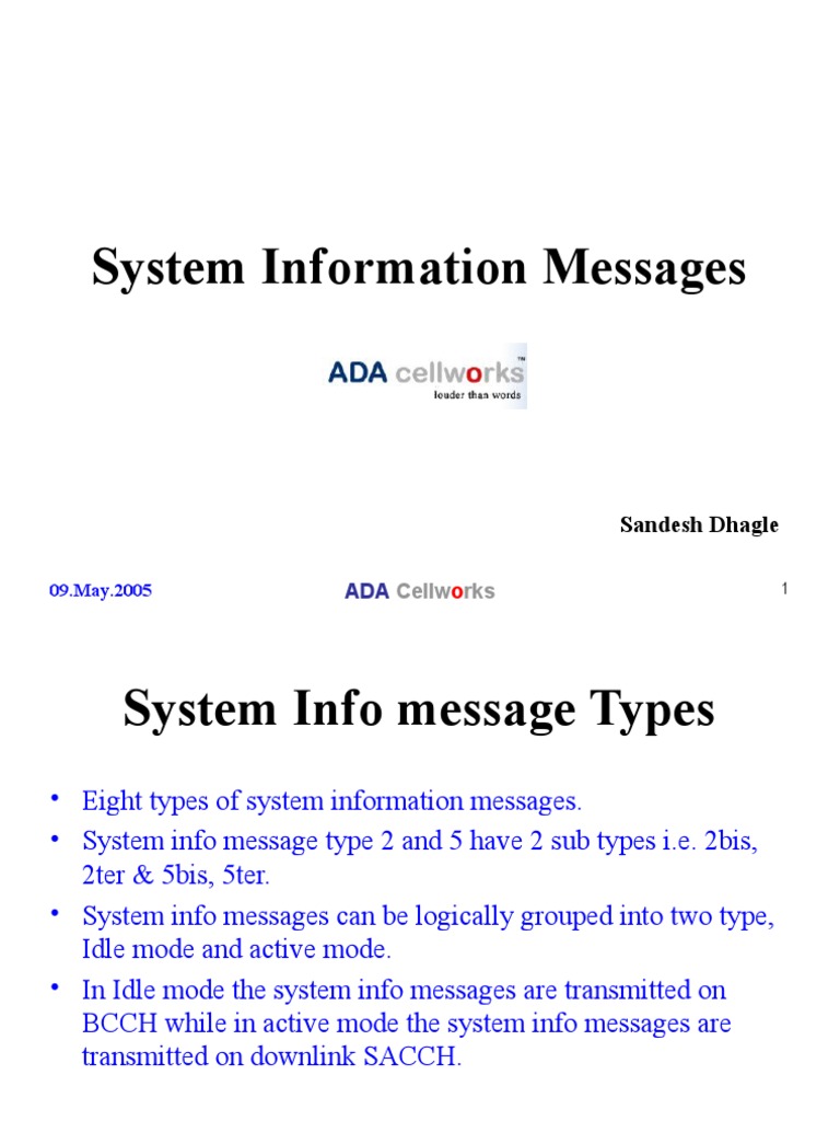 System Information Messages: Sandesh Dhagle | PDF | Telecommunications ...