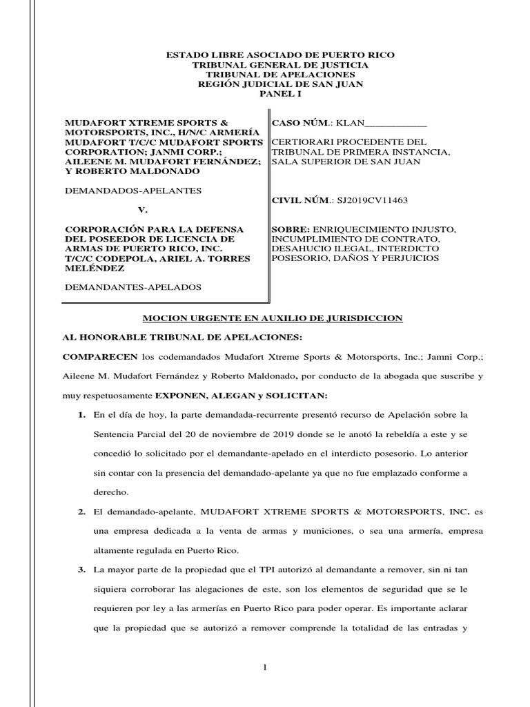 Mocion en Auxilio de Jurisdiccion | PDF | Puerto Rico | Jurisdicción