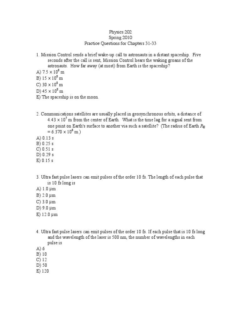 Physics Question Bank (Chapters 31-33) | PDF | Diffraction | Refraction