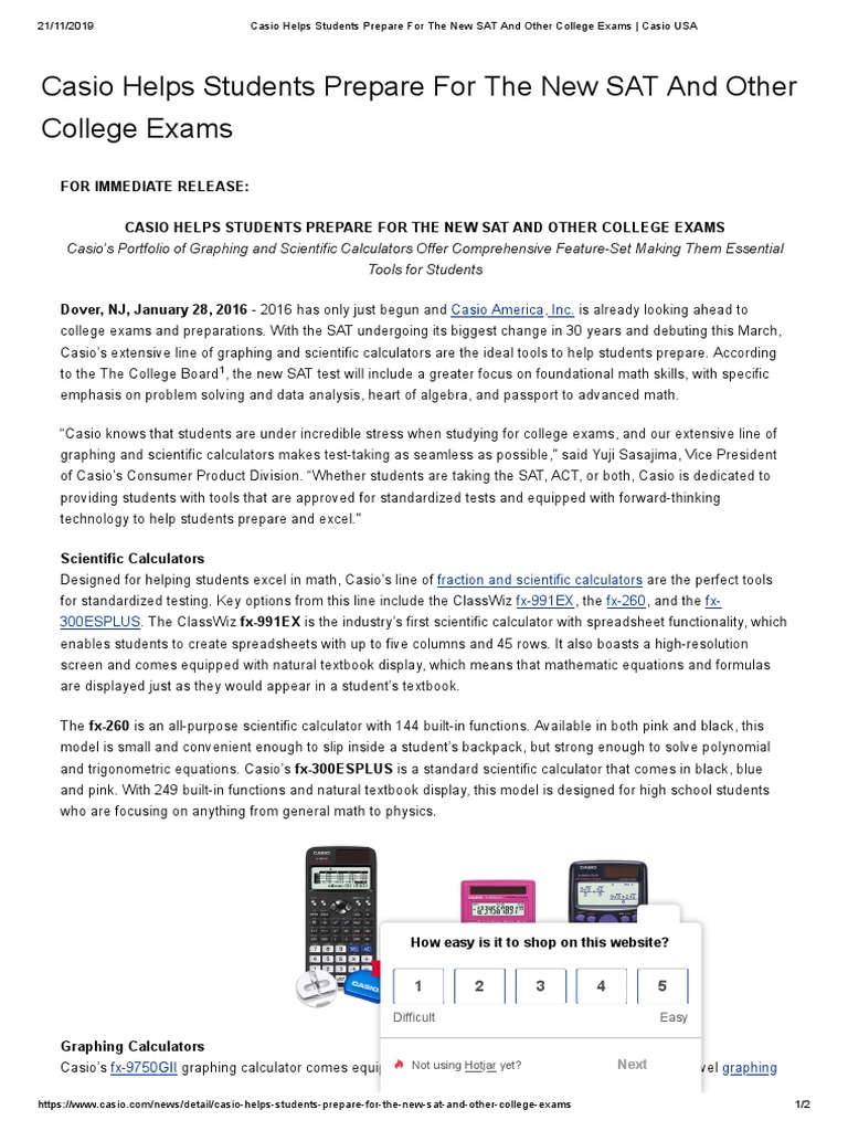 Casio Calculators For ACT-SAT PDF | PDF | Sat | Calculator