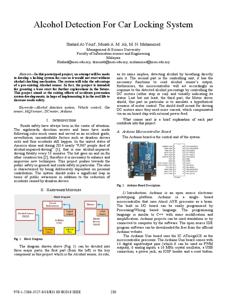 Alcohol Detection For Car Locking System | PDF | Arduino | Sensor