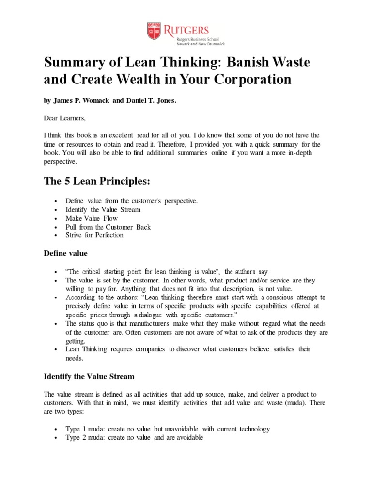 Summary of Lean Thinking PDF | PDF | Lean Manufacturing | Economies