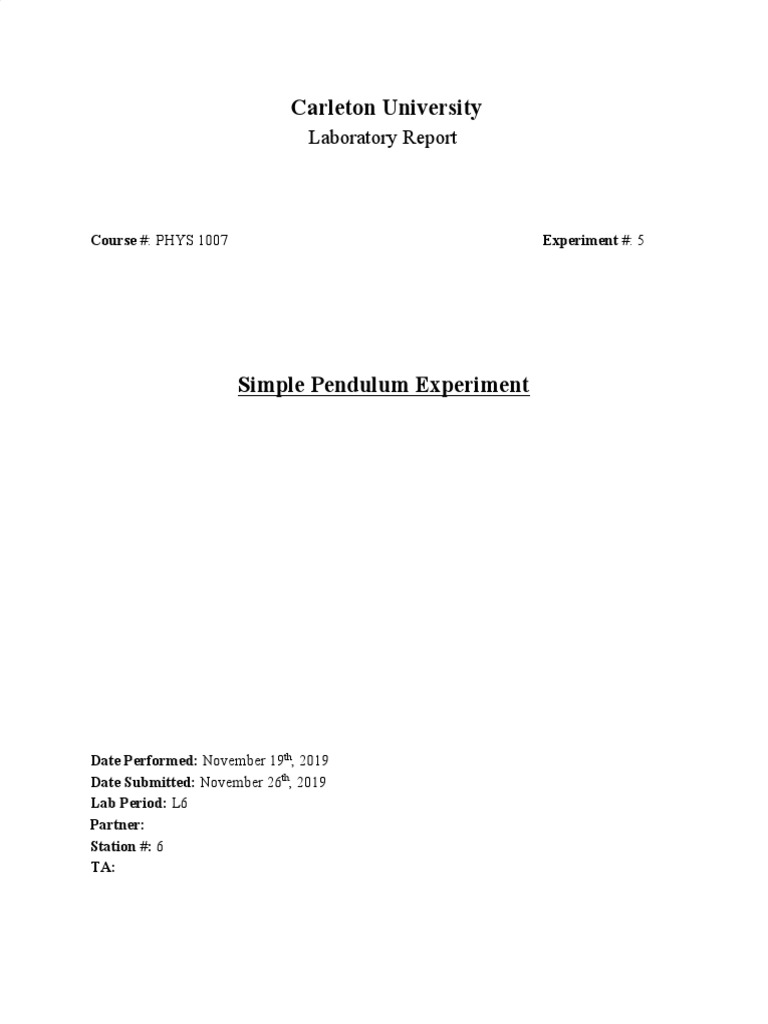 Simple Pendulum Physics Lab Report | PDF | Friction | Pendulum