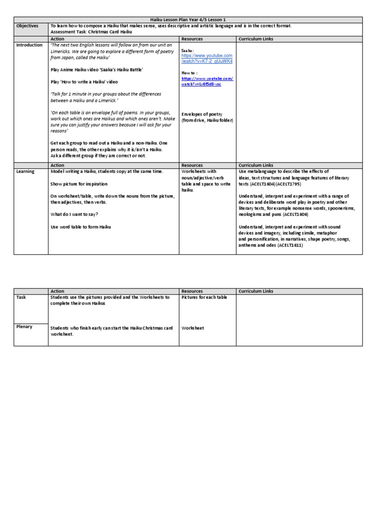 Year 4/5 Haiku Poetry Lesson | PDF | Haiku | Lesson Plan