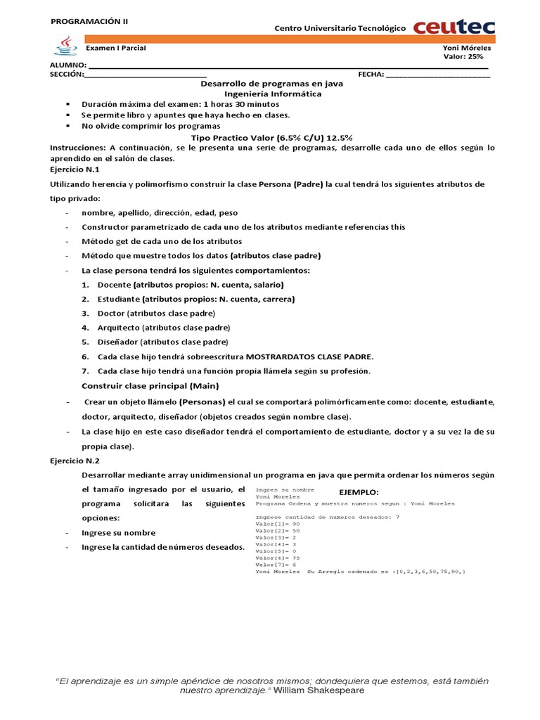 Examen Programacion II Parcial I Práctico 12.5% PDF | PDF | Programa de computadora | Programación