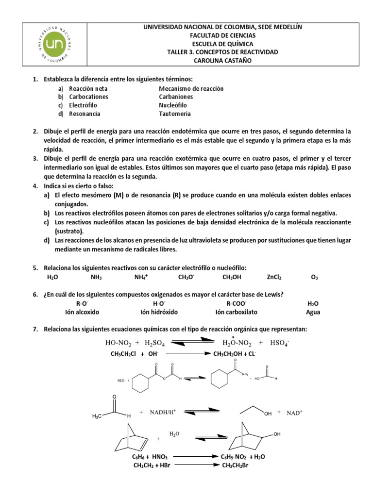 Conceptos de reactividad química: mecanismos de reacción, reactividad ...
