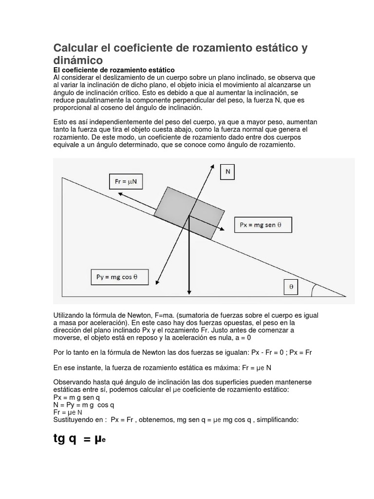 Calcular El Coeficiente de Rozamiento Estático y Dinámico | PDF ...