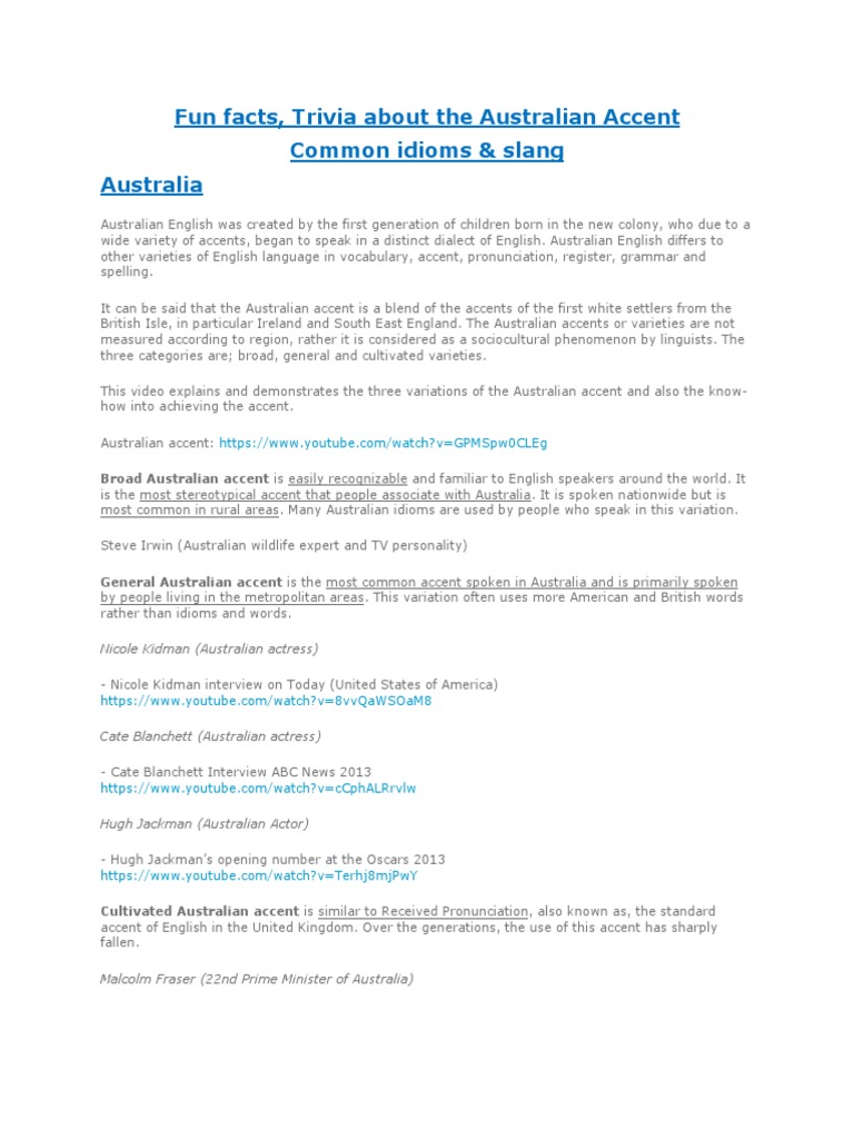 Australian Accent & Slang Guide | PDF | Accent (Sociolinguistics ...