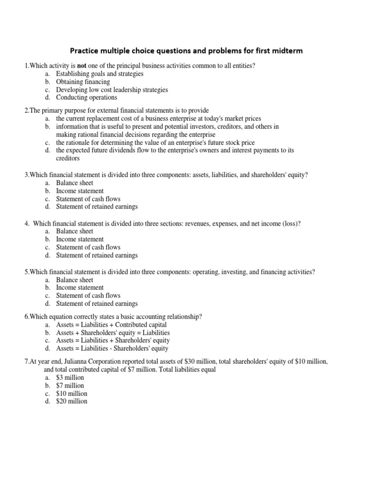 Practice Multiple Choice Questions For First Test | PDF | Debits And ...