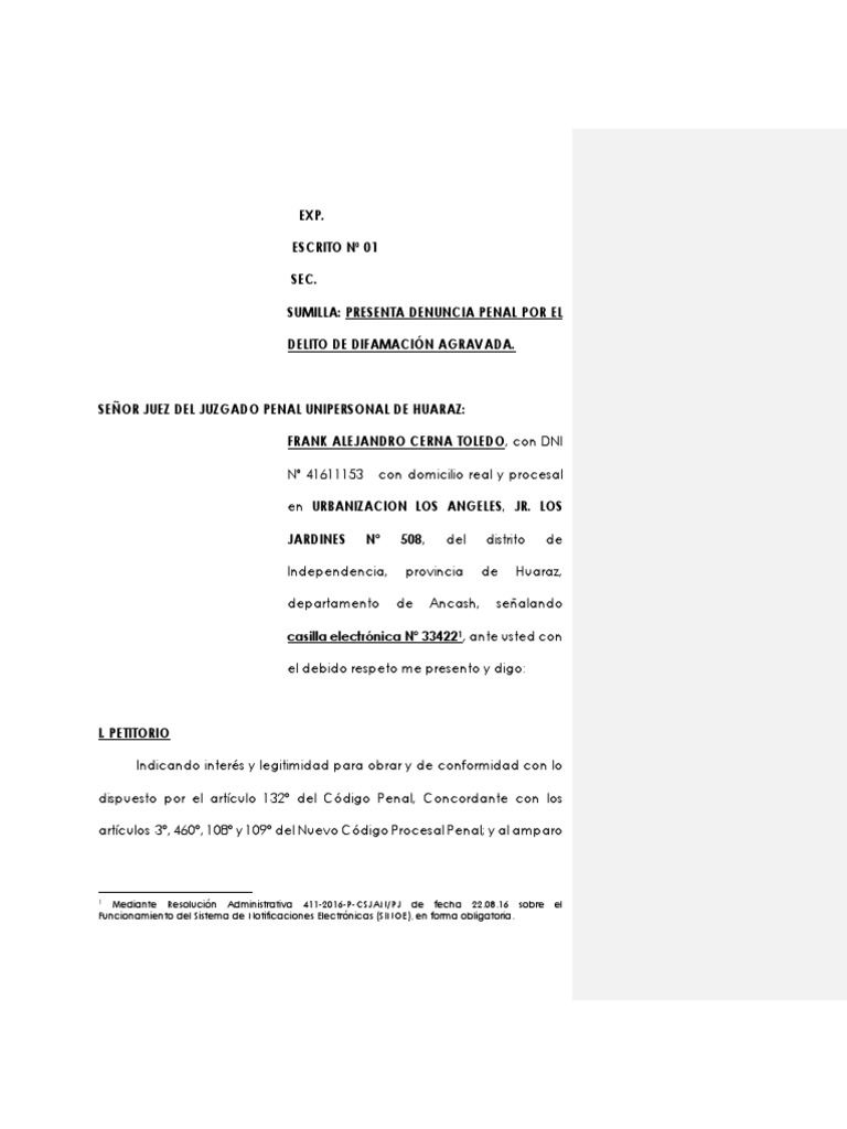 Denuncia Penal por Difamación Agravada | PDF | Castigos | Derecho penal