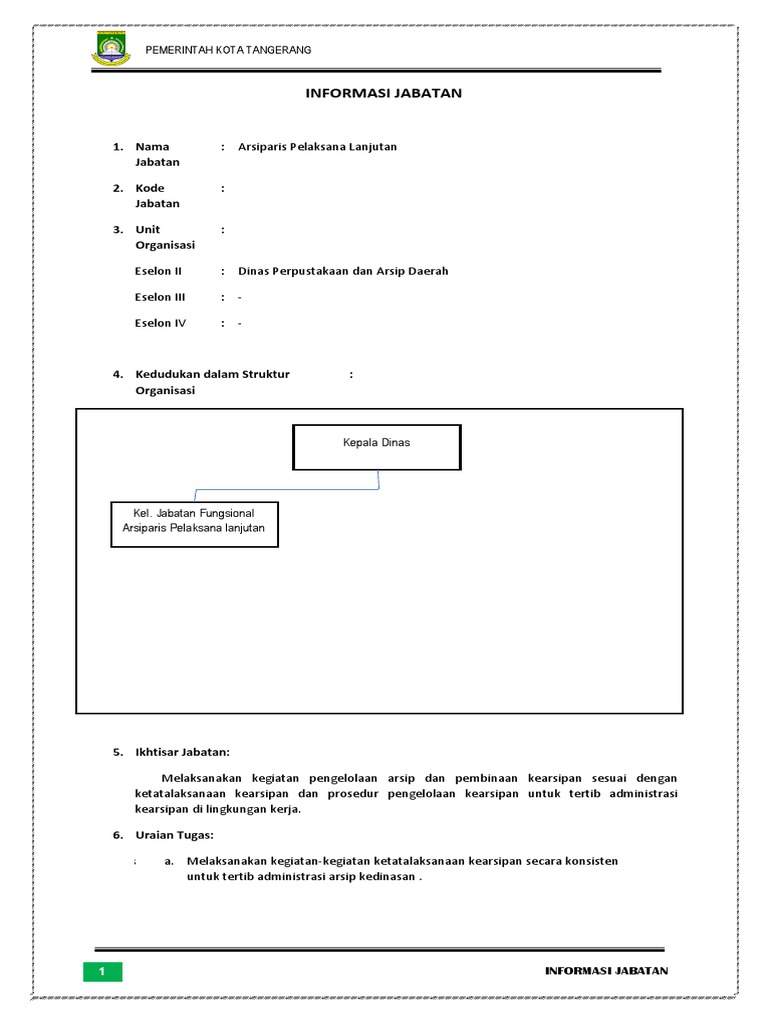 Anjab JFT Arsiparis Pelaksana Lanjutan | PDF