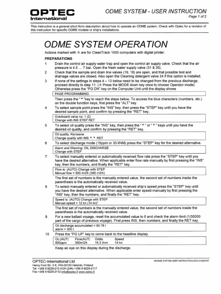 Optec ODME System User Instruction | PDF