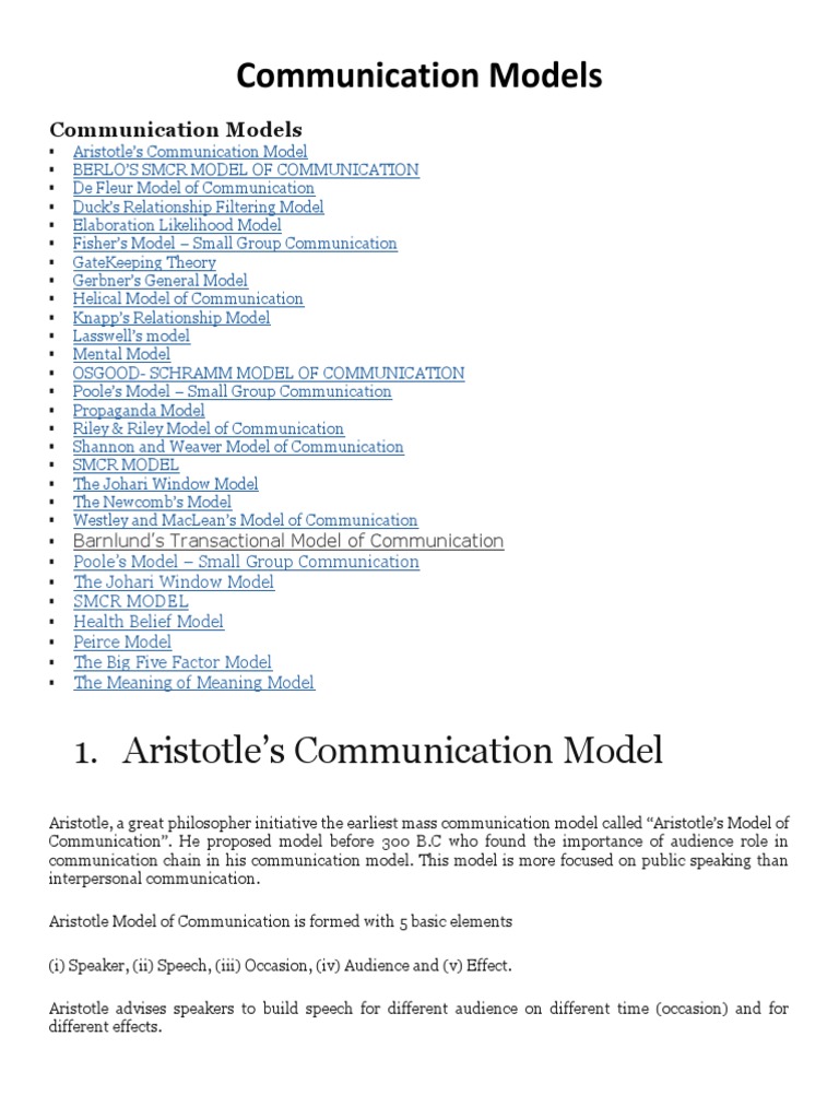 Important Communication Models | PDF | Persuasion | Communication
