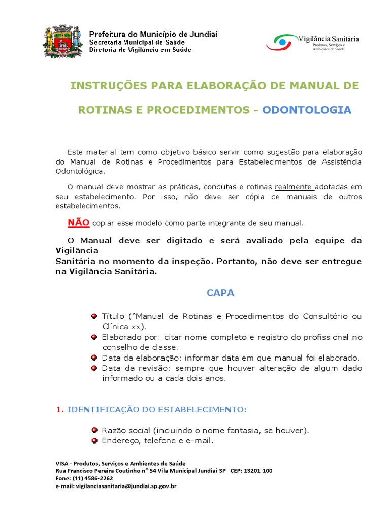 3 Modelo Manual de Rotinas e Procedimentos PDF | PDF | Odontologia ...