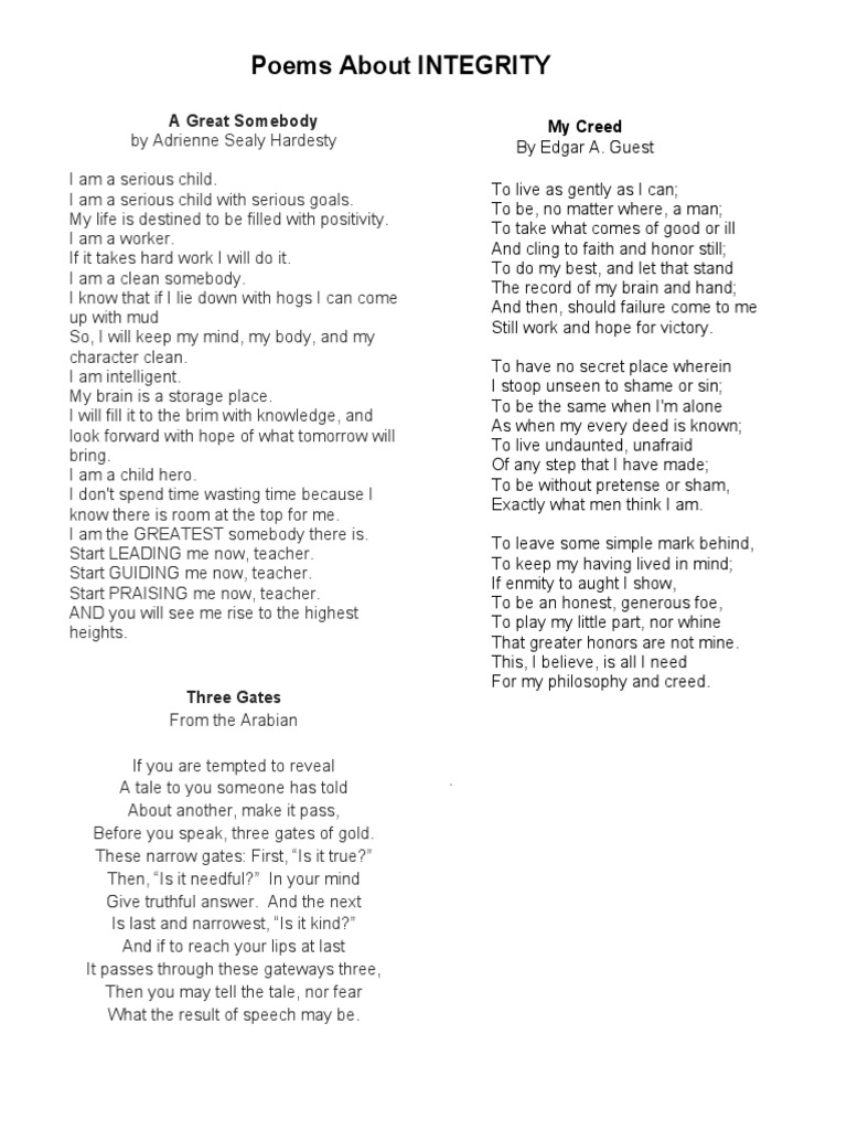 Poems About Integrity | PDF
