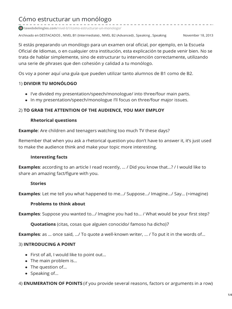 Monologue Tips for B1/B2 Students | PDF
