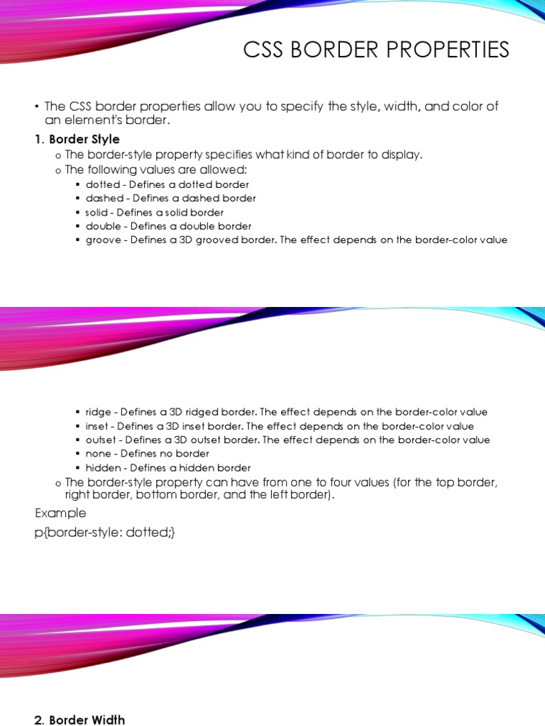 3-Css Border Properties | PDF | Cascading Style Sheets | Color