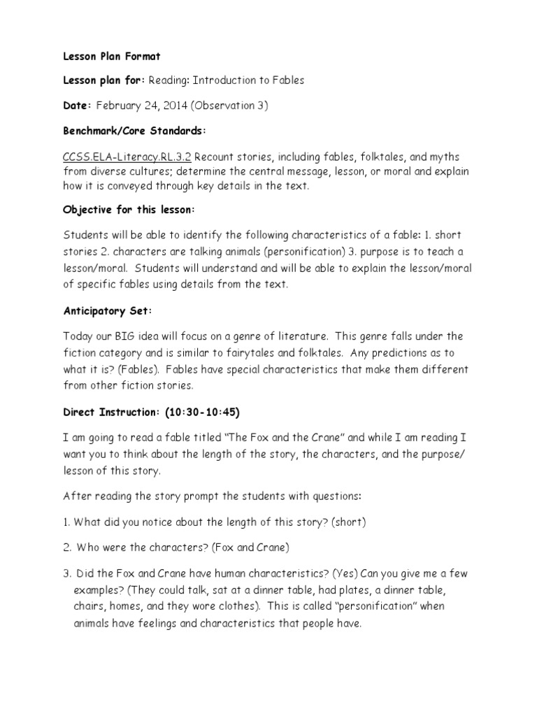Fable Lesson Plan PDF | Download Free PDF | Fable | Hare