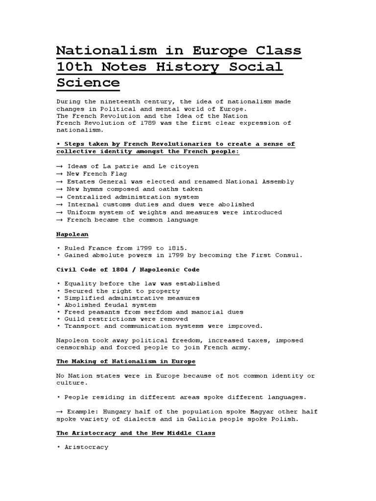 Rise of Nationalism in Europe (Notes) | PDF | Kingdom Of Prussia | France