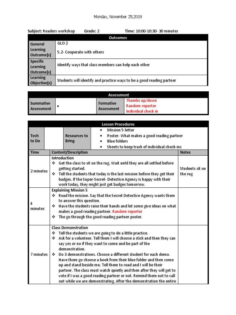 Readers Workshop: Good Partner Skills | PDF | Learning | Cognition