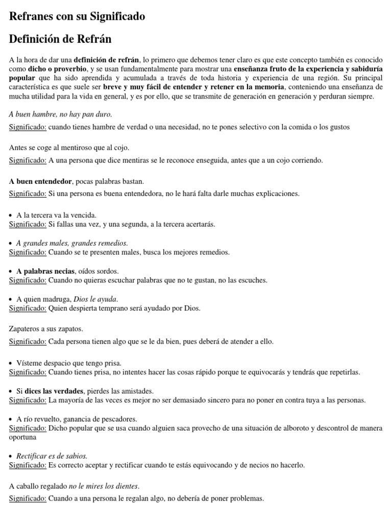 Refranes Con Su Significado | PDF