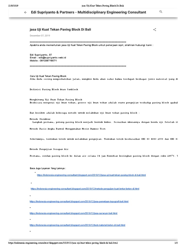 1-Jasa Uji Kuat Tekan Paving Block Di Bali | PDF | Technology & Engineering