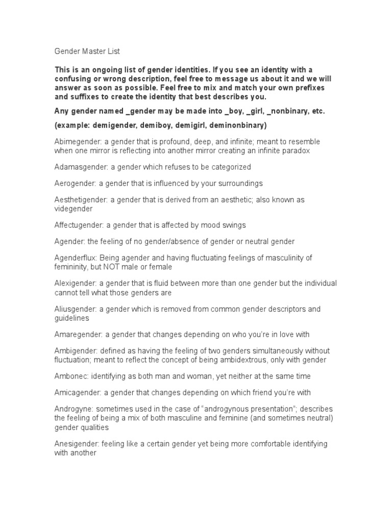 Gender Master List | PDF | Gender | Gender Studies