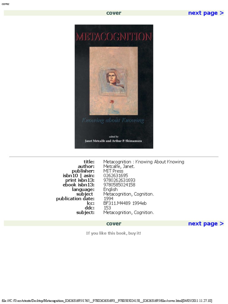 Janet Metcalfe, Arthur P. Shimamura-Metacognition - Knowing About ...