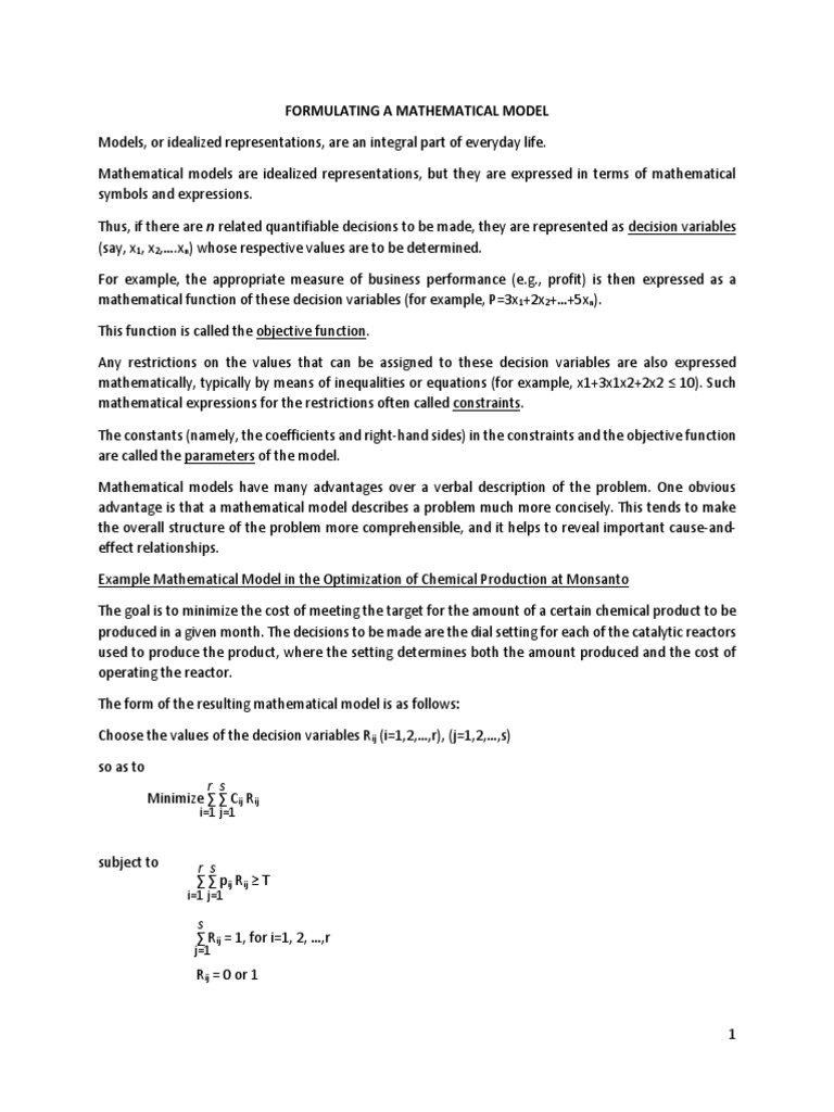 Formulating A Mathematical Model Pdf Pdf Mathematical Optimization Mathematical Model