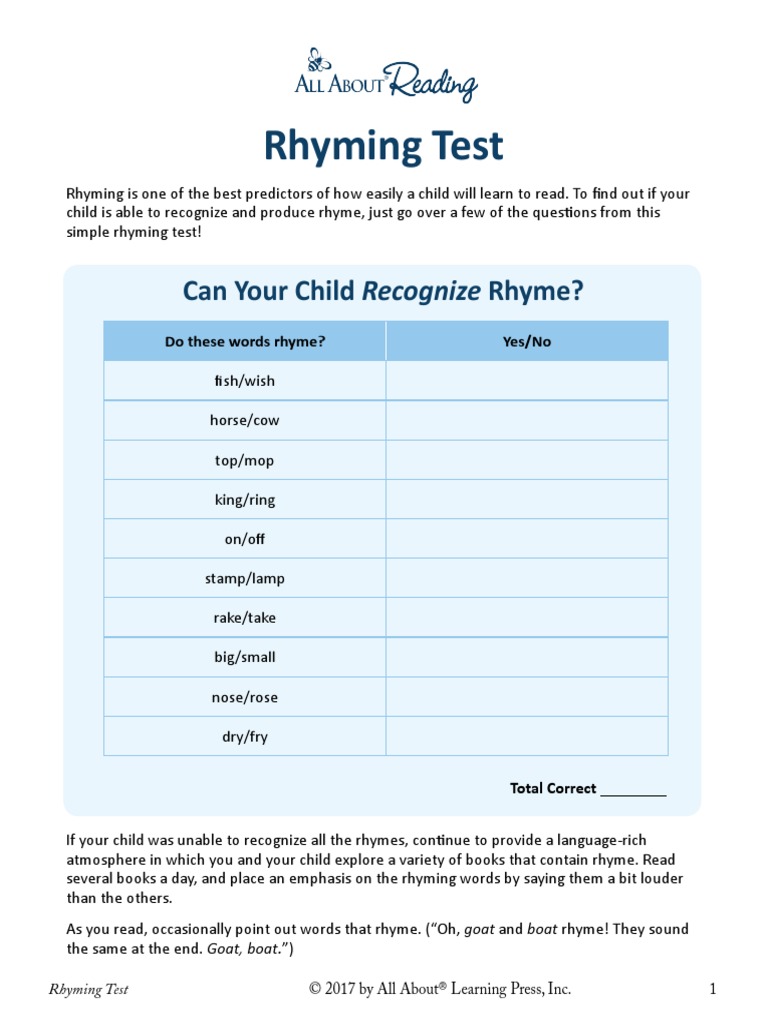 Rhyming Test | PDF | Cognitive Science | Cognition