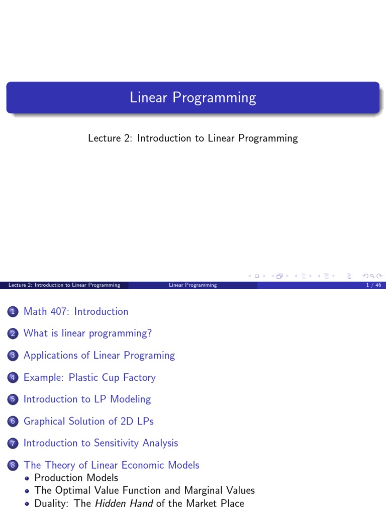 L2 Introduction Pdf Mathematical Optimization Linear Programming