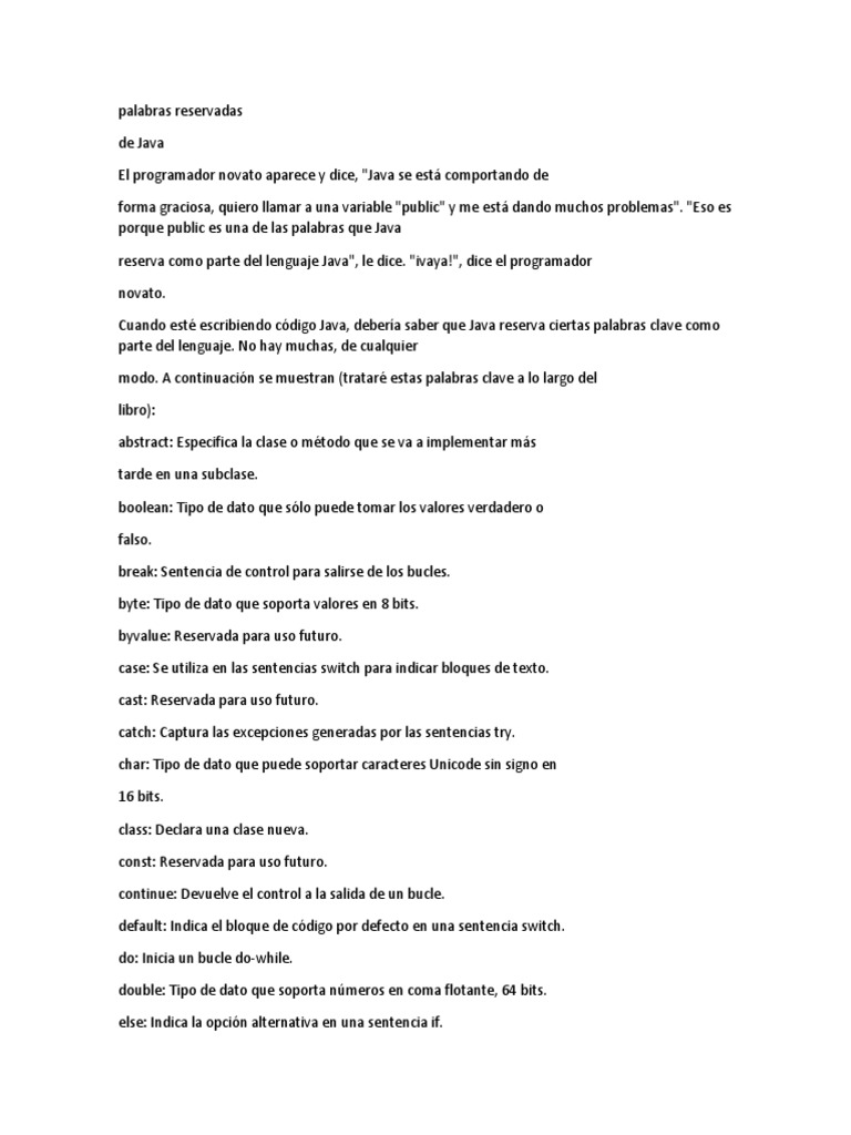 Palabras Reservadas Java | PDF | Java (lenguaje de programación) | Tipo de datos