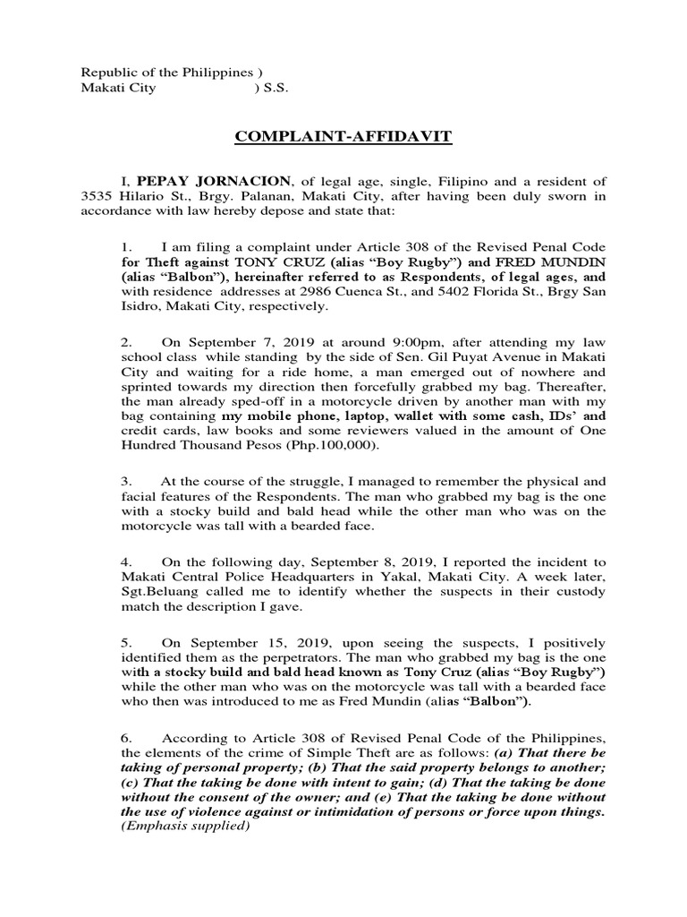 Sample Complaint Affidavit | Download Free PDF | Law Enforcement ...