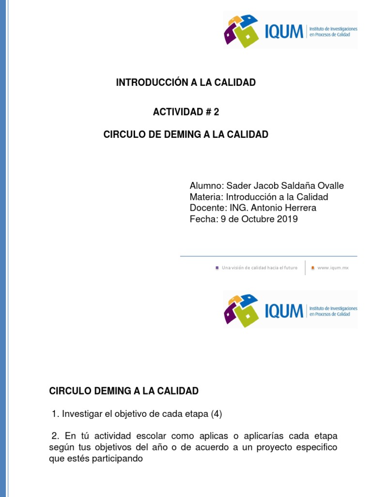 Actividad 2 Circulo de Deming PDF | PDF | Evaluación | Planificación