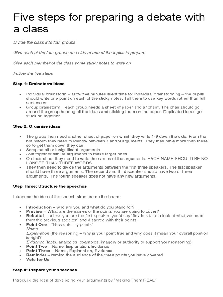Five Steps For Preparing A Debate With A Class | PDF | Reason ...