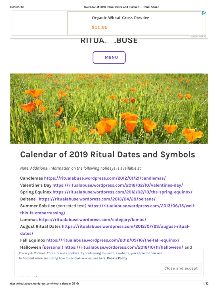 2019 Satanic Ritual Dates Calendar | PDF | Jewish Holidays | Observances
